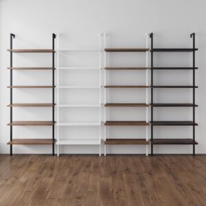 Nathan James Theo 6-Shelf Tall Bookcase, Wall Mount Bookshelf Wood Shelves and Metal Frame, Matte Black