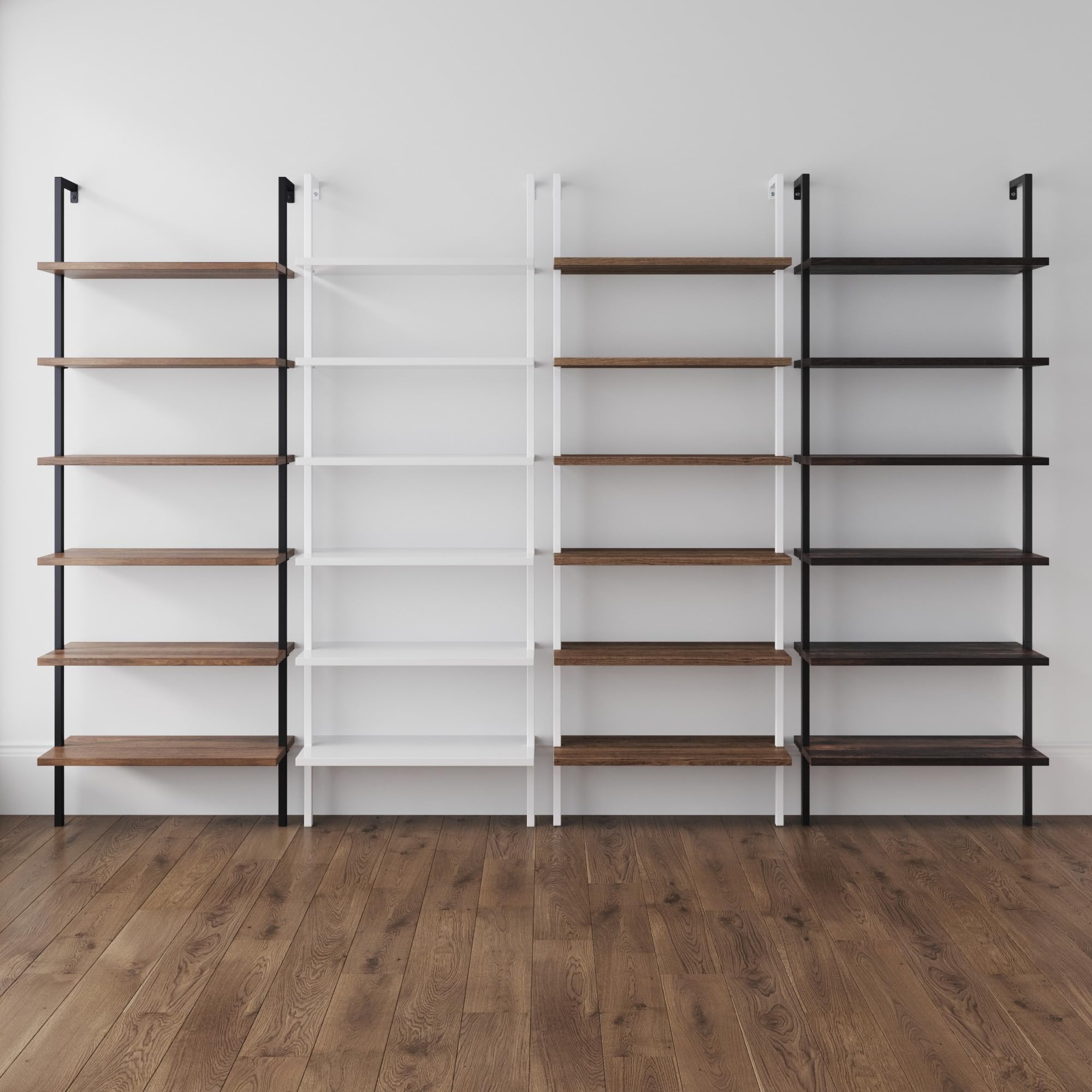 Nathan James Theo 6-Shelf Tall Bookcase, Wall Mount Bookshelf Wood Shelves and Metal Frame, Matte Black