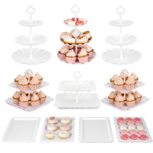 pack of 10 nwk cake stand, cupcake stand, with 3 x two-tier cupcake stands, 3 x three-tier cupcake stands, 4 x appetizer trays, for birthday baby bridal shower party (white)