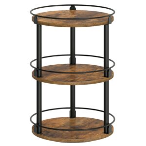 yatiney 3-tier lazy susan organizer, rotating spice rack, spinning organizer, industrial turntable spice rack organizer for cabinet, kitchen countertop, pantry, rustic brown and black sr23br