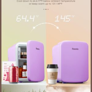 Mini Fridge, 3.7 Liter/6 Can Portable Cooler and Warmer Personal Refrigerator for Skin Care, Cosmetics, Beverage, Food,Great for Bedroom, Office, Car, Freon-Free (Purple)