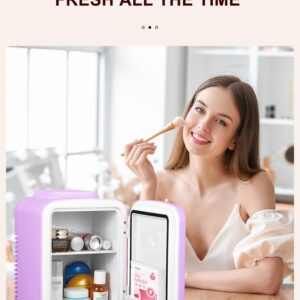 Mini Fridge, 3.7 Liter/6 Can Portable Cooler and Warmer Personal Refrigerator for Skin Care, Cosmetics, Beverage, Food,Great for Bedroom, Office, Car, Freon-Free (Purple)