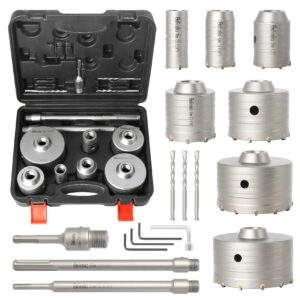 zeliceka 17pcs concrete hole saw kit with sds plus & max shank, kit size 30 40 50 65 80 100 110 mm, concrete hole saw set for concrete brick stone cement wall