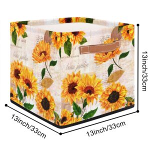 13x13x13 Storage Cube Bins Fashion Sunflower Storage Cubes 13 inch Collapsible Storage Bins Cubby Storage Baskets for Organizing Shelf Cabinet Bookcase Boxes