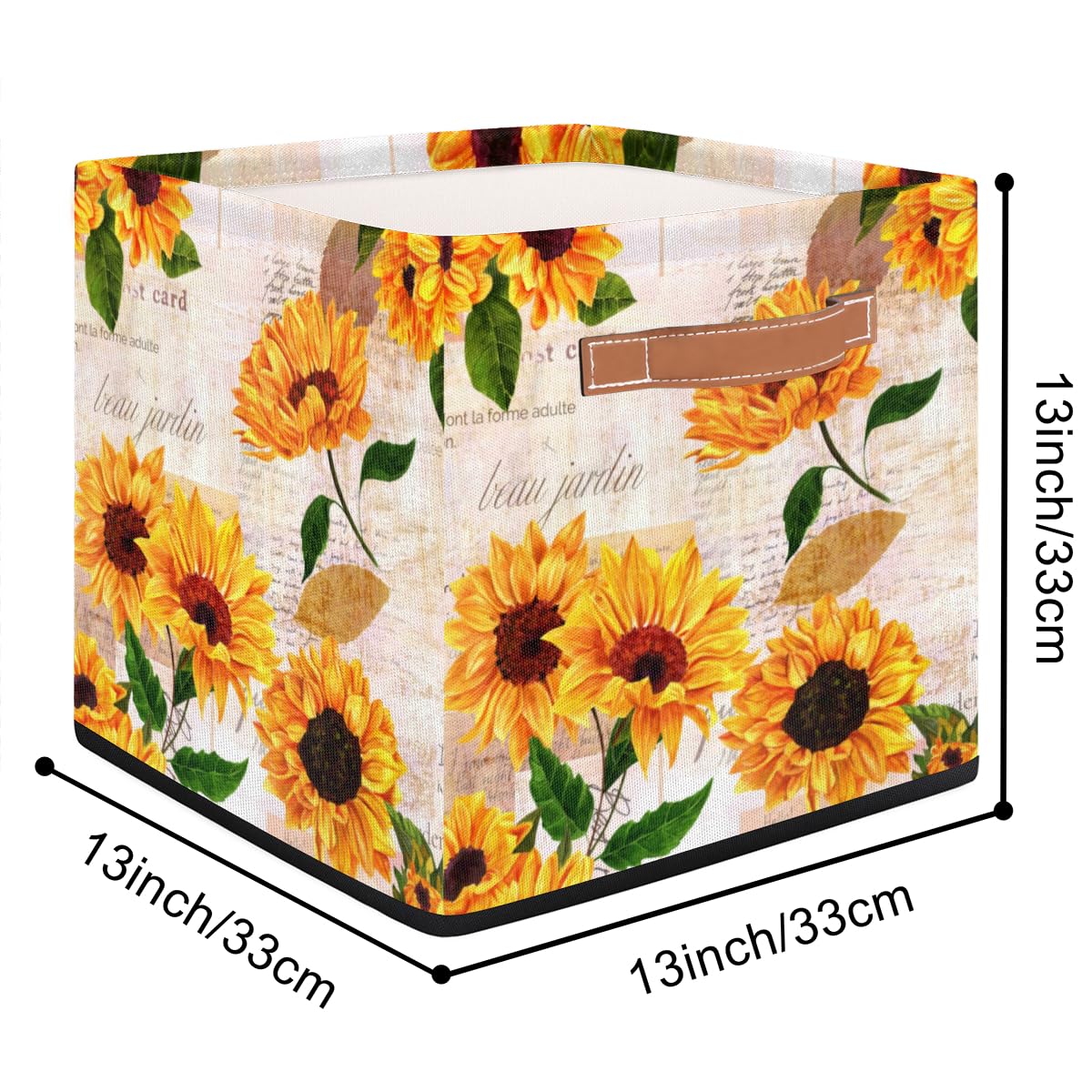 13x13x13 Storage Cube Bins Fashion Sunflower Storage Cubes 13 inch Collapsible Storage Bins Cubby Storage Baskets for Organizing Shelf Cabinet Bookcase Boxes