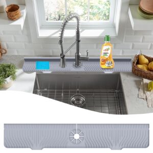 lvjing 33 inch sink splash guard mat, sink faucet drying mat, silicone faucet handle drip catcher tray, longer silicone sink mat for kitchenbathroom, drip protector splash countertop (grey)