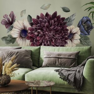 runtoo large flower wall art decals 3d boho fabric floral wall stickers for girls bedroom living room office home backdrop decor