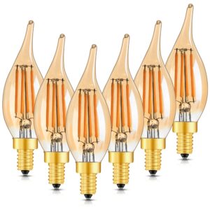 grensk dimmable e12 candelabra led light bulbs 4w type b amber flame tip vintage chandelier bulbs equal to 40watt incandescent,2200k warm white ca10 candle bulb for decor lighting, 550lumen,6pack