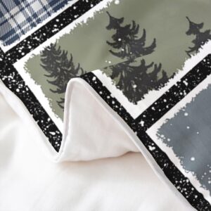 Erosebridal 100% Cotton Farmhouse Deer Comforter Cover King Woodland Bear Moose Elk Bedding Set, Rustic Reindeer Lodge Cabin Vintage Country Pine Trees Blue Checkered Buffalo Plaid Duvet Cover