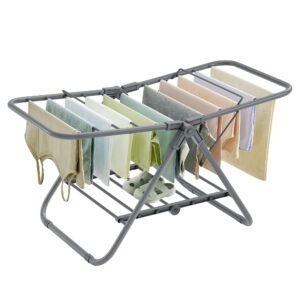 songmics small clothes drying rack, foldable 2-level laundry drying rack, space-saving, for small clothes, towels, bathroom, balcony, 17.3 x 39.8 x 19.7 inches, dove gray ullr504g01