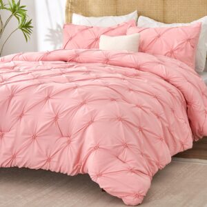 bedelite pink twin comforter set for girls - 2 peices boho pintuck bedding comforter sets, lightweight soft & warm twin bedding sets with 1 pillowcase for all season