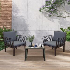 domi outdoor chairs set of 2 with side table, all-weather modern plastic metal dining chairs patio furniture with arms & removable gray cushions for for balcony, backyard, pool, porch