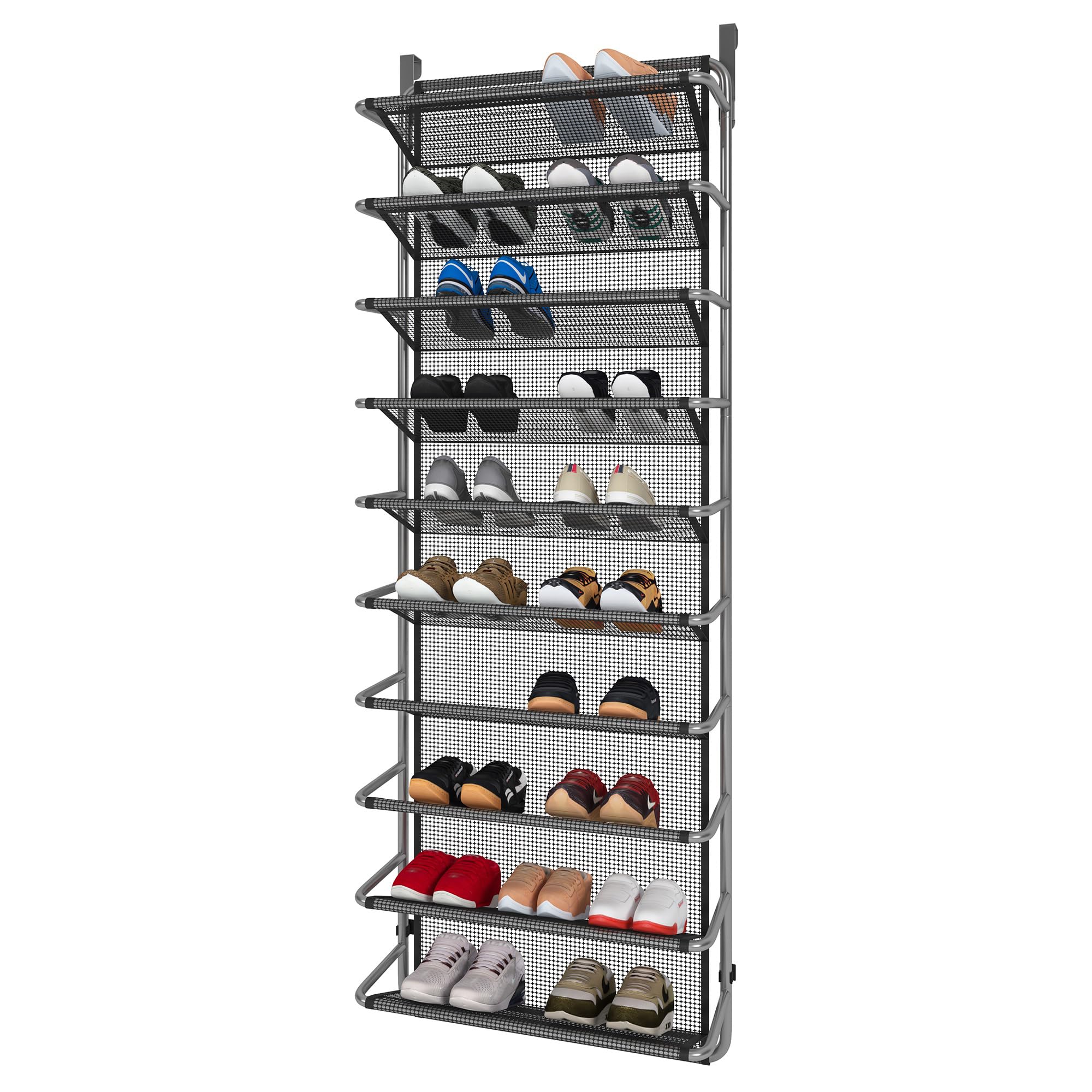 UDD Shoe Rack, 10 Tier Over The Door Shoe Organizer Shoe Shelf with Metal Hooks, Hanging Shoe Storage Rack for Closet (Gray, 10 Tier)