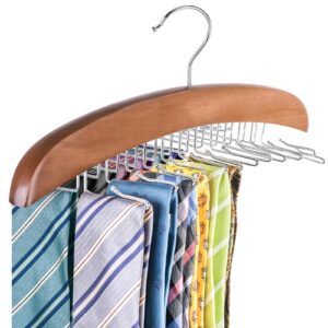 hakday wooden top hanger, tie rack hanging tie holder belt organizer for closet 24 hooks 360° rotating space saving, for bra,tie, belt