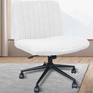 kadunmina armless office desk chair with wheels, modern swivel computer task chair comfortable adjustable wide seat vanity chair for home, bedroom, make up(white)