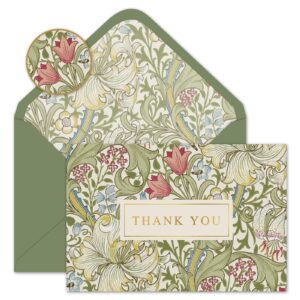 whaline 24 pack plants floral gold foil thank you cards bulk green flower greeting cards with envelope sticker vintage blank note cards for birthday baby shower party supplies, 4 x 6 inch