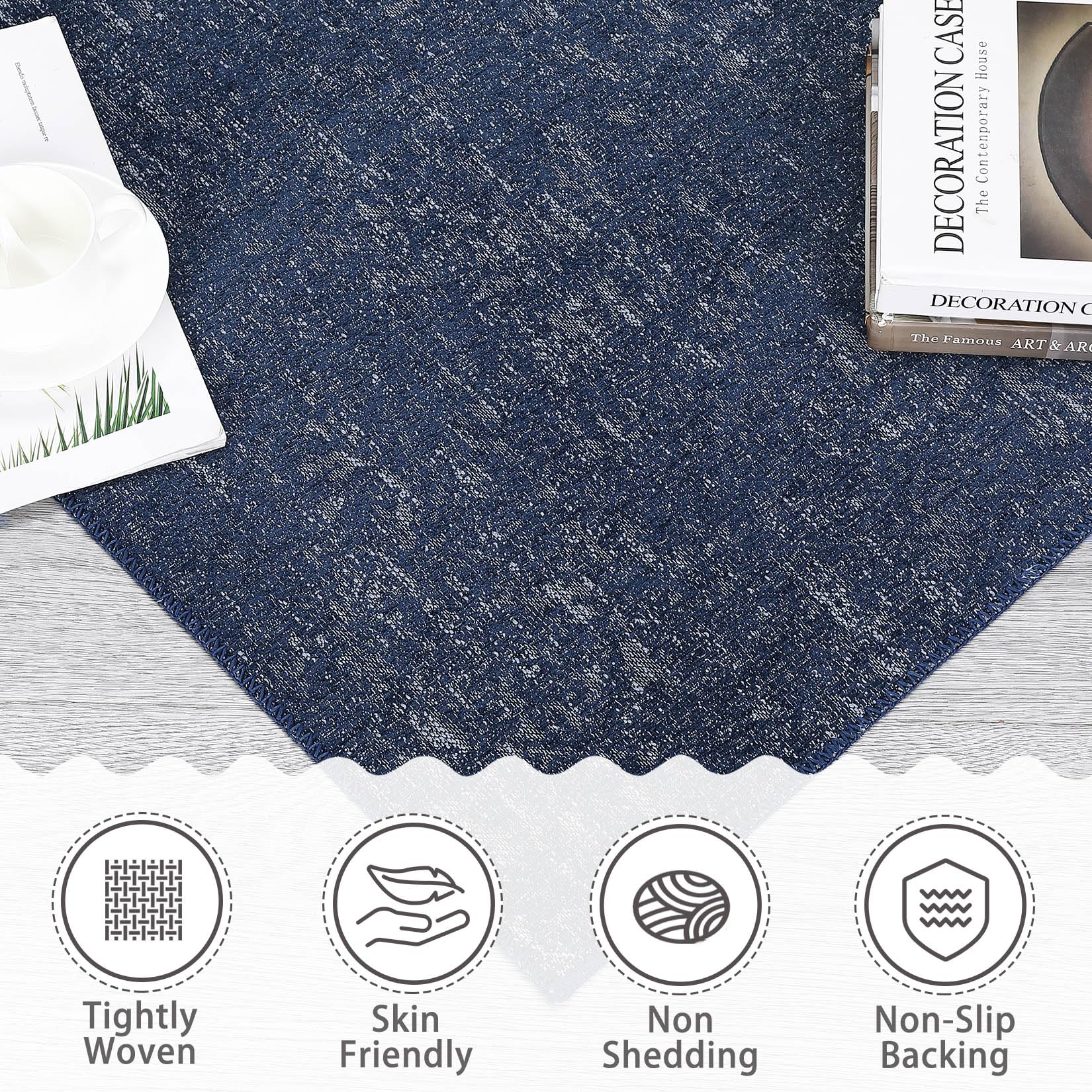 ROYHOME Area Rug 5x7 Modern Solid Textured Machine Washable Rug Contemporary Yarn Dyed Jacquard Farmhouse Carpet Rug Stain Resistant Non-Slip Accent Rug for Living Room Dining Table, Navy