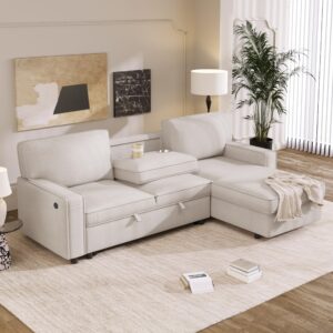 GYYBED Upholstery Sleeper Sectional Sofa with Storage Space, USB Port, 2 Cup Holders on Back Cushions sectional Sofa Couch couches for Living Room Modular sectional Sofa