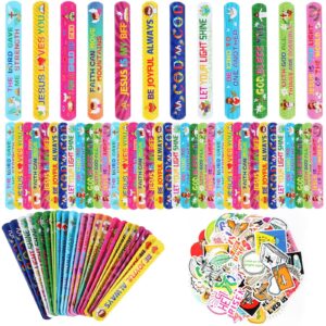 kolewo4ever 244 pieces bible verses gifts set:144 pieces bible verses slap bracelets religious christian wristbands 100 pieces bible verses stickers for church gatherings and additional activities