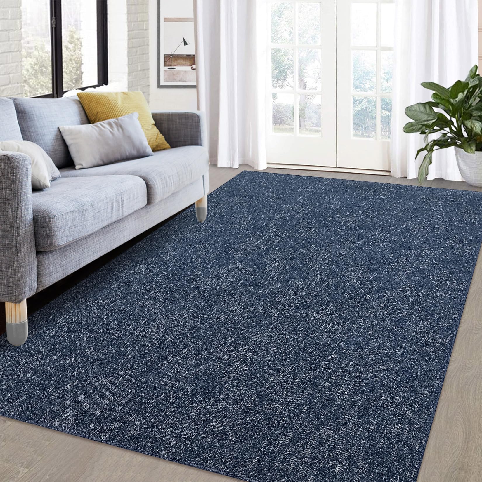 ROYHOME Area Rug 5x7 Modern Solid Textured Machine Washable Rug Contemporary Yarn Dyed Jacquard Farmhouse Carpet Rug Stain Resistant Non-Slip Accent Rug for Living Room Dining Table, Navy