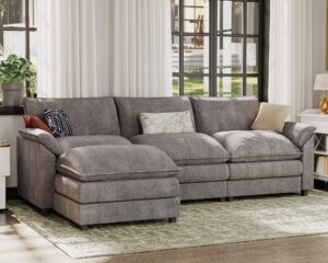 jummico 119” sectional sofa modern deep couch with reversible ottoman, l-shaped chenille fabric modular sofa sleeper comfy for living room/bedroom/apartment (grey, l shaped sofa)