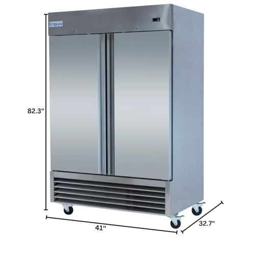 Empura 54" Reach-In Freezer with Two-Swing Solid Door | Merchandiser Frozen Display Refrigeration for Convinience Grocery Store Buffet | 42 Cu. Ft. | 53.9"W x 32.7"D x 82.3"H, Stainless Steel, 115v