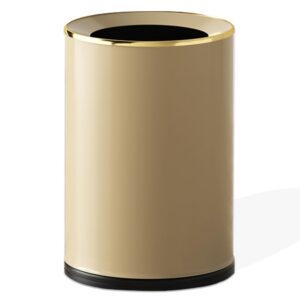 yojia 9l/2.4 gallons modern round waste basket,champagne gold open top metal trash can with removable lid,gold garbage can for bathroom,bedroom,vanity, hotel,office(champagne gold, 9l)