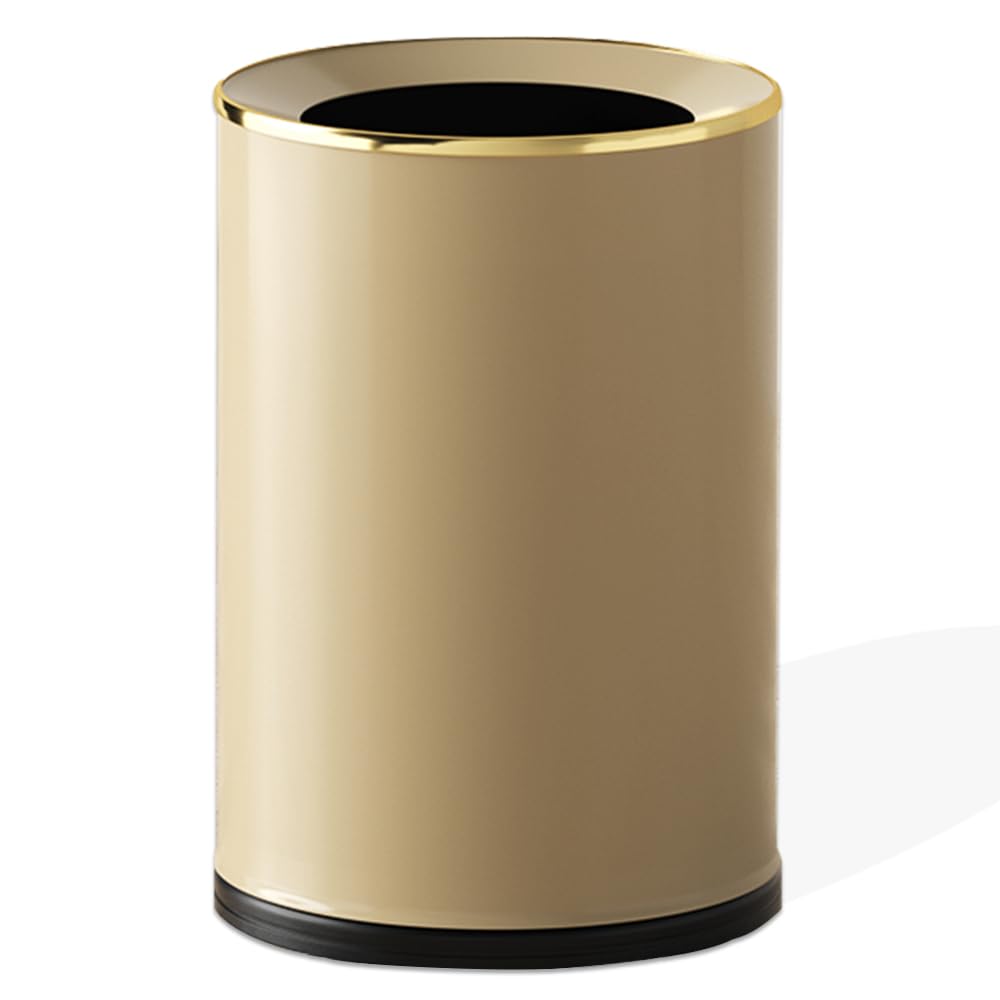 YOJIA 9L/2.4 Gallons Modern Round Waste Basket,Champagne Gold Open Top Metal Trash Can with Removable Lid,Gold Garbage Can for Bathroom,Bedroom,Vanity, Hotel,Office(Champagne Gold, 9L)