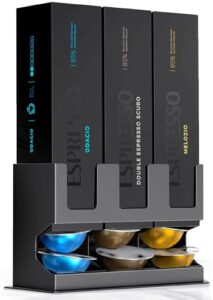 galvanox pod dispenser designed for nespresso vertuo capsules (3 box sleeve holder) freestanding countertop organizer stand, non-slip steel base, dispenses 3 coffee flavors (30 vertuoline pods)