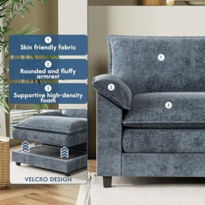 YESHOMY Sectional Modular Sofa U Shaped Chenille Fabric Couch with High Supportive & Soft Sponges and Removable Ottoman, Sleeper Comfy Upholstered Furniture for Living Room, Blue