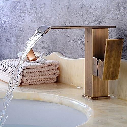 NANZU Kitchen & Bath Fixtures Taps Faucet, Basin Waterfall Faucet Copper Faucet Antique Hot and Cold Basin Faucet Under Counter Basin Faucet