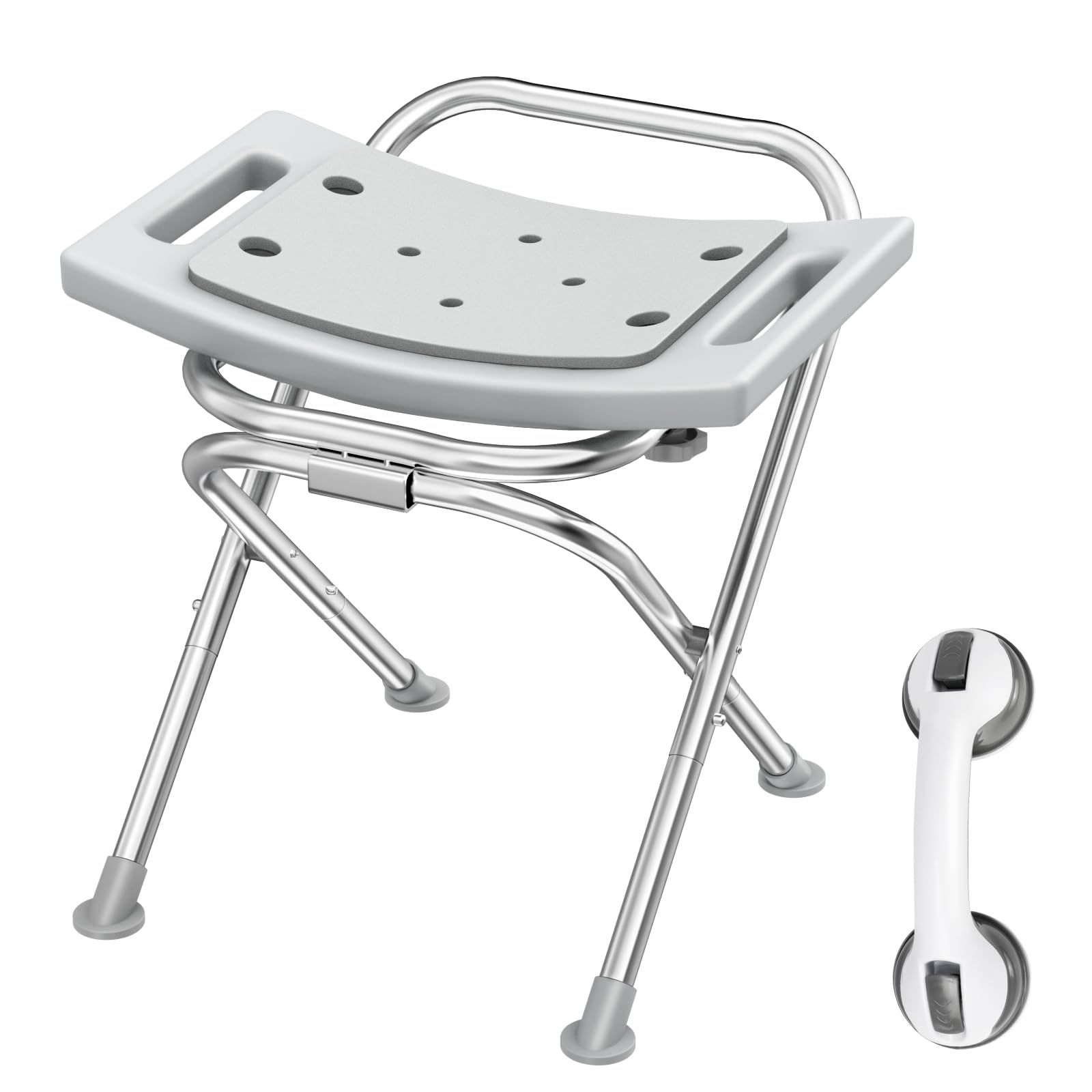 UGarden Folding Shower Chair Seat, Stainless Steel Small Shower Chair for Inside Shower with Pad/Grab Bar, 400lbs Portable Travel Shower Stool, Safety Anti-Slip Bath Chair for Seniors, Disabled, Gray