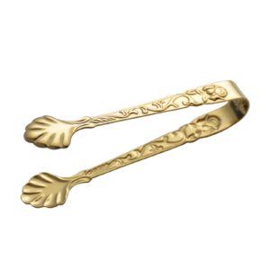 gold mini serving tongs, vintage rose relief handle ice cube clips sugar tongs, stainless steel sugar cube tongs, for tea coffee appetizers desserts sugar tongs