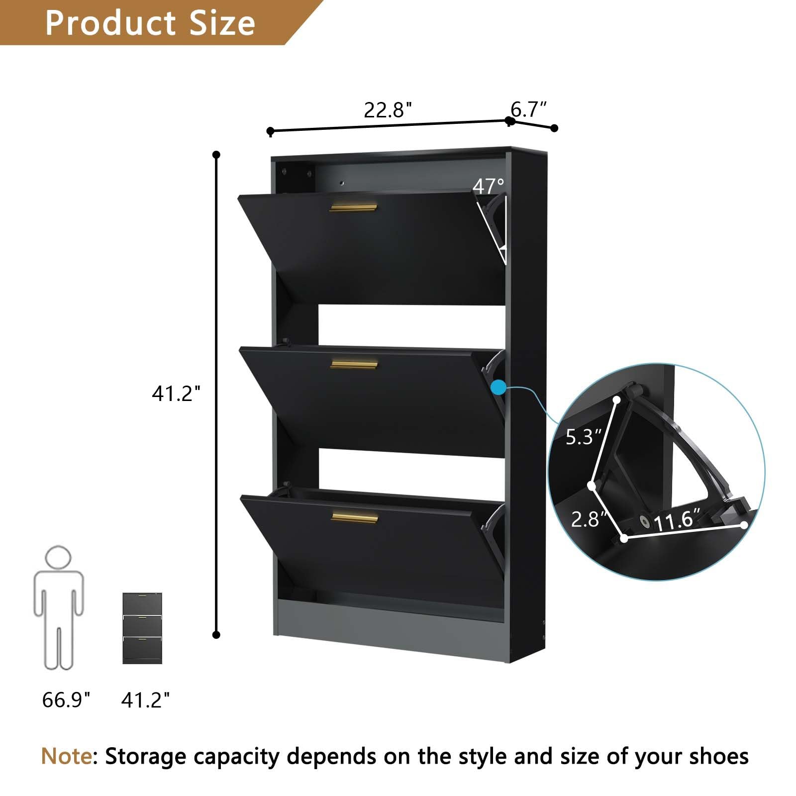 NOVAMAISON Shoe Cabinet Set of 2, Narrow Shoe Storage Cabinet with 3 Flip Drawers, Wood Hidden Shoe Storage Cabinet for Entryway, Freestanding Shoe Organizer for Hallway, Bedroom, Apartment