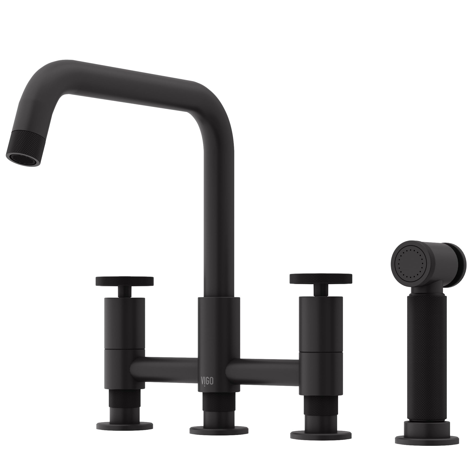 VIGO 10" W x 12" H x 11" D Cass Two-Handles Pull Out Kitchen Faucet in Matte Black - VG02051MB