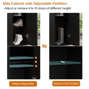 Auromie Shoe Storage Cabinet, Free Standing Shoe Organizer with 3 Flip Drawers,Modern Shoe Rack with Adjustable Side Cabinet,Entryway Narrow Shoe Storage with Door for Hallway Living Room (Black Plus)