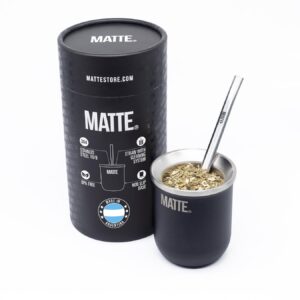 matte yerba mate cup and bombilla set 6 oz - includes premium quality box - bpa free yerba mate gourd with mate straw, elegant design, non-slip base (black)