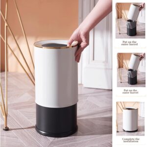 YOJIA 9L/2.4 Gallons Modern Round Waste Basket,Champagne Gold Open Top Metal Trash Can with Removable Lid,Gold Garbage Can for Bathroom,Bedroom,Vanity, Hotel,Office(Champagne Gold, 9L)