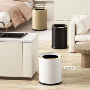 YOJIA 9L/2.4 Gallons Modern Round Waste Basket,Champagne Gold Open Top Metal Trash Can with Removable Lid,Gold Garbage Can for Bathroom,Bedroom,Vanity, Hotel,Office(Champagne Gold, 9L)