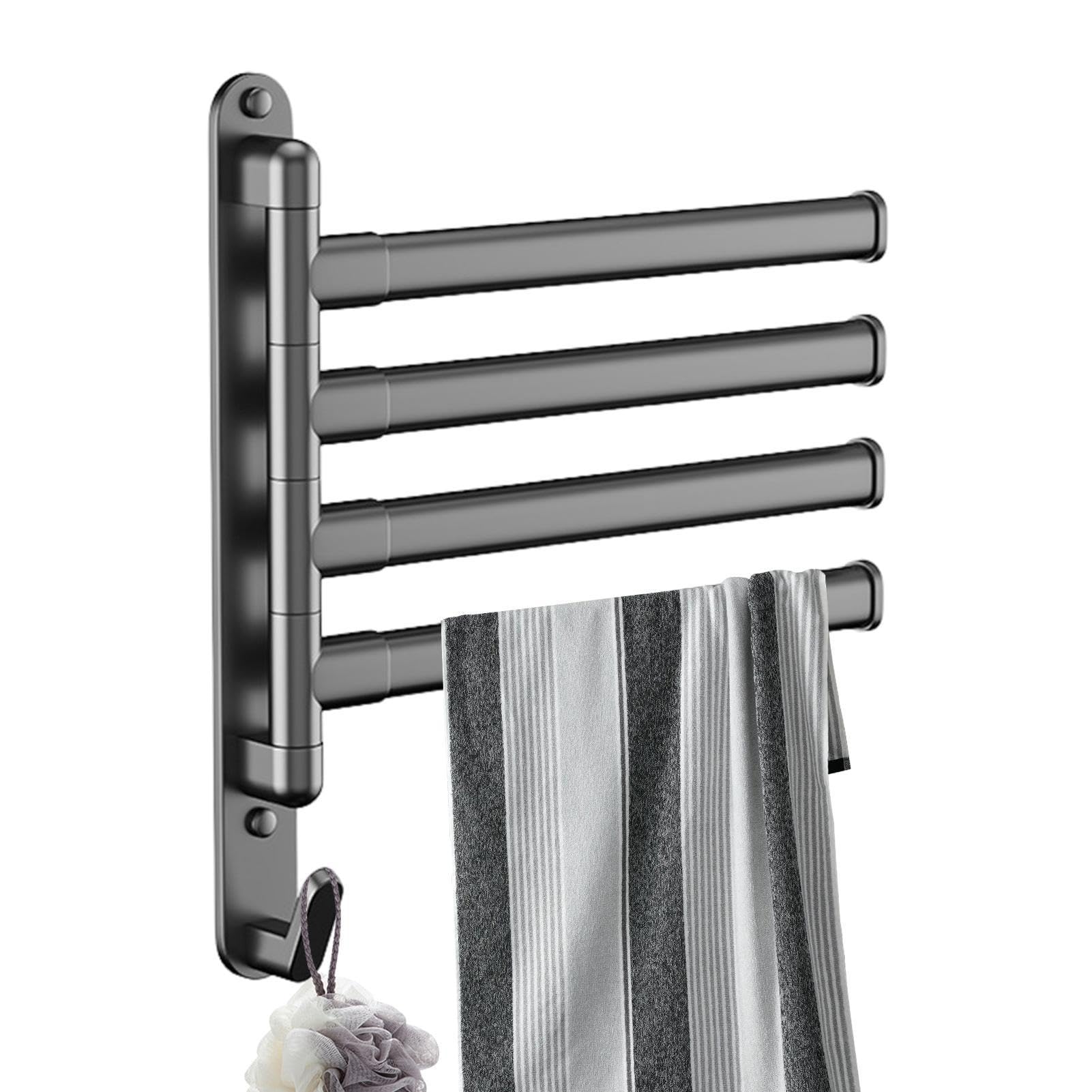 DUDOK Swivel Bathroom Towel Rack, Carbon Steel Towel Rack, Wall Mounted Towel Holder, Bath Towel Holder for Bathroom Wall, Towel Hanger for Bathroom, Kitchen, Waterproof, Rustproof, Space Saving Wall