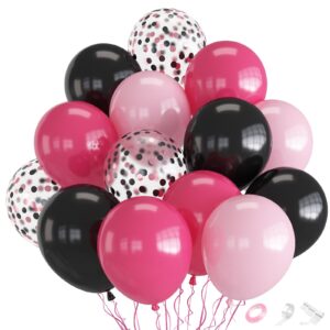 pink and black balloons, 70pcs black pink confetti balloons for girls birthday wedding bridal shower graduation party decoration……