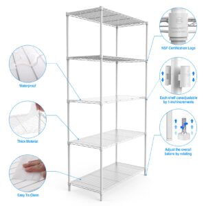 5 Tier NSF Metal Shelf Wire Shelving Unit, 1750lbs Capacity Heavy Duty Adjustable Storage Rack with Shelf Liners for Closet Kitchen Garage Basement Commercial Shelving, 72" H x 36" L x 16" D - White