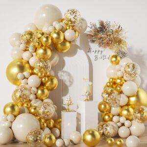 134pcs white sand and gold balloons arch garland kit, 18/12/10/5inch white gold balloons for baby&bridal shower, birthday party, wedding, grad, anniversary party