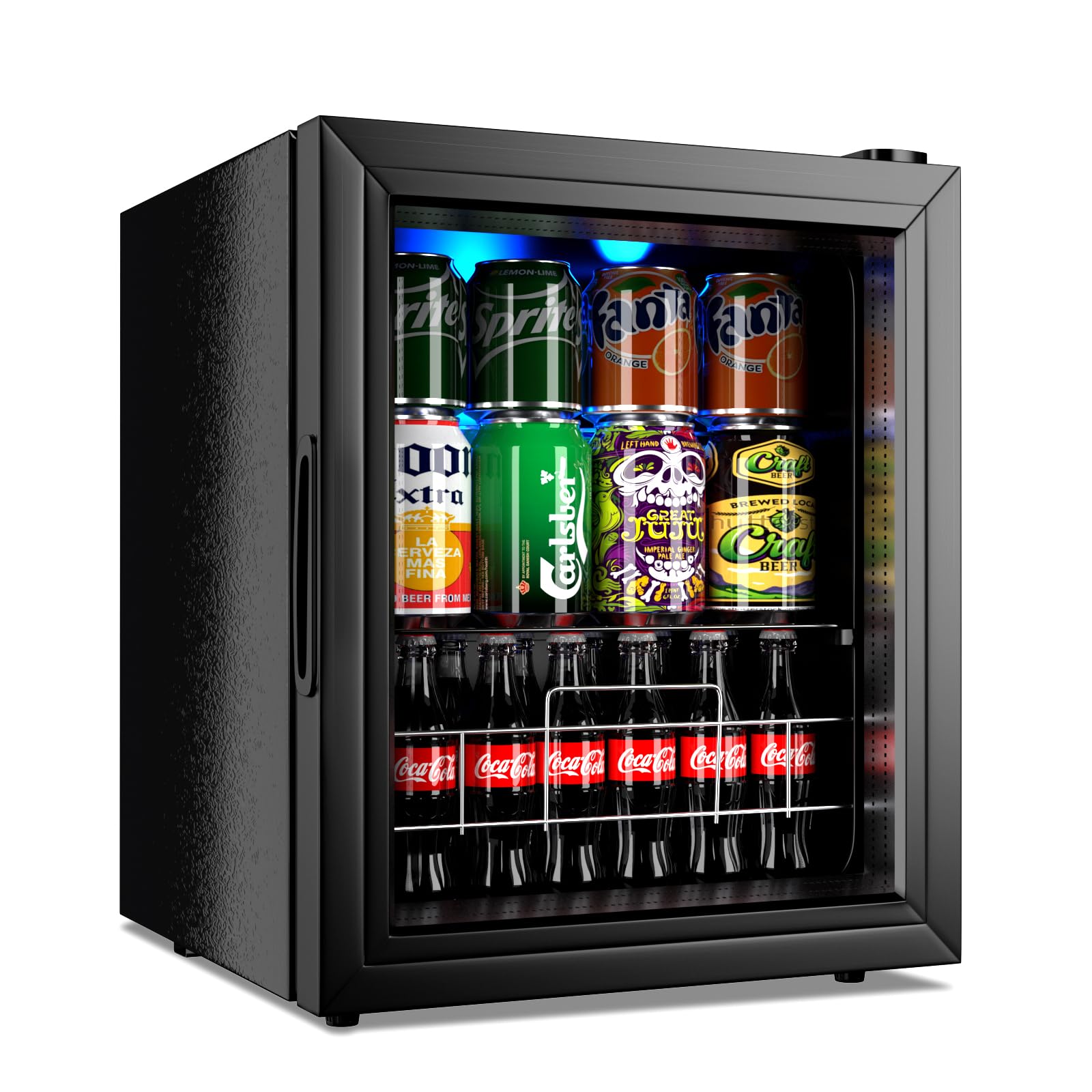 Iorbur FLB-45 Small Mini Fridge Freestanding Cooler, 75 Can Beverage Refrigerator with Adjustable Shelving Glass Door for Beer Soda or Wine Perfect Office Home or Bar Black