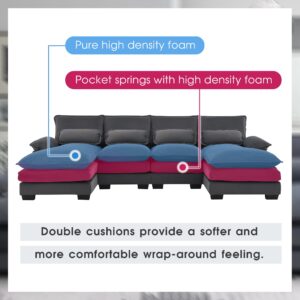 Tmsan 109.8" Sectional Sofa Cloud Couch for Living Room, Modern U Shaped Modular Sofa with Double Chaise Lounge, Large 4 Seater Chenille Sleeper Sofa for Apartment Office (Grey)