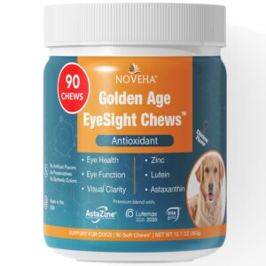 noveha eye supplement for dogs (90 chews)- vision support with lutein + vitamin c & astaxanthin antioxidants - dog vitamins for eyes + fish oil for omega 3 epa - made in usa