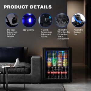 Iorbur FLB-45 Small Mini Fridge Freestanding Cooler, 75 Can Beverage Refrigerator with Adjustable Shelving Glass Door for Beer Soda or Wine Perfect Office Home or Bar Black