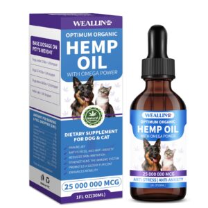 weallin hemp oil for dogs and cats, rich in omega 3, 6, 9 and organic extract helps pets with anxiety, pain, skin and coat health, stress, hip and joint support, pet's calming treat (1 pack)