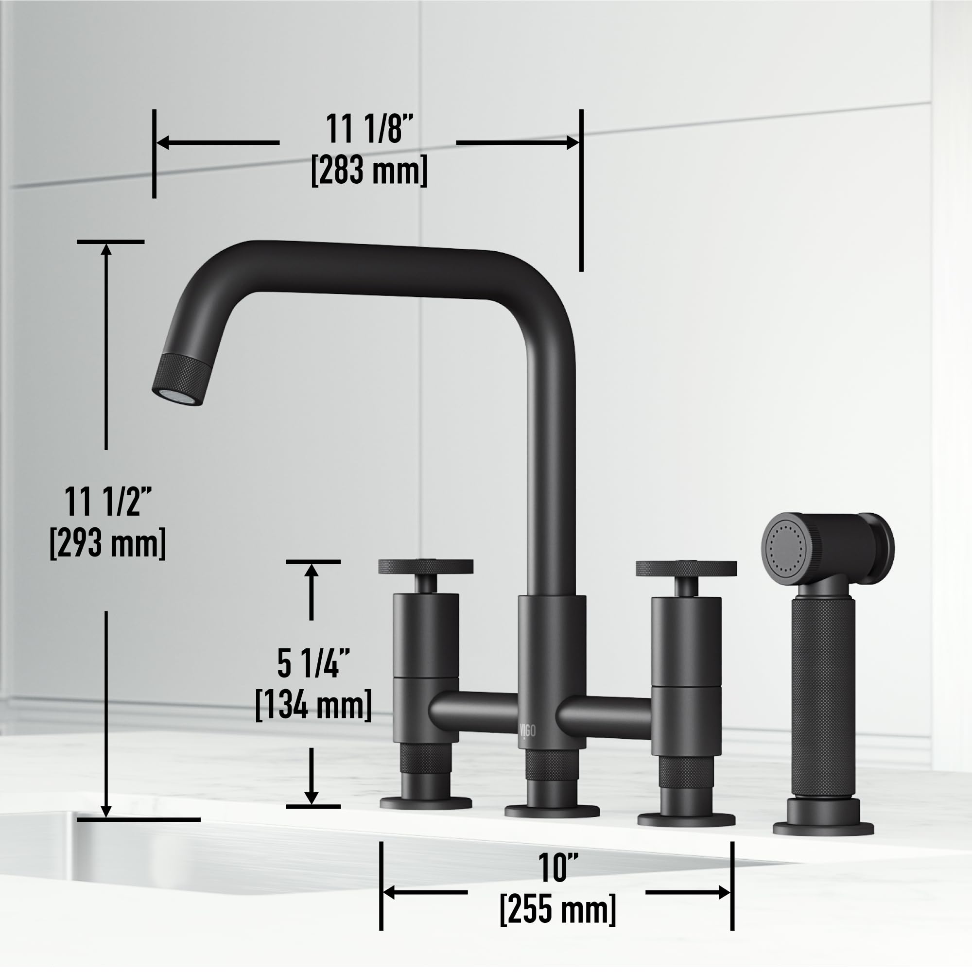 VIGO 10" W x 12" H x 11" D Cass Two-Handles Pull Out Kitchen Faucet in Matte Black - VG02051MB