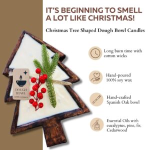 Dough Bowl Candle Co. Christmas Tree Candle -14x10x1.5 Inch Brown Wooden Bowl Candle in Christmas Tree Shape, Soy Wax Scented Candles in Pine., Beautiful Holiday Farmhouse Decor, Dough Bowls for Décor